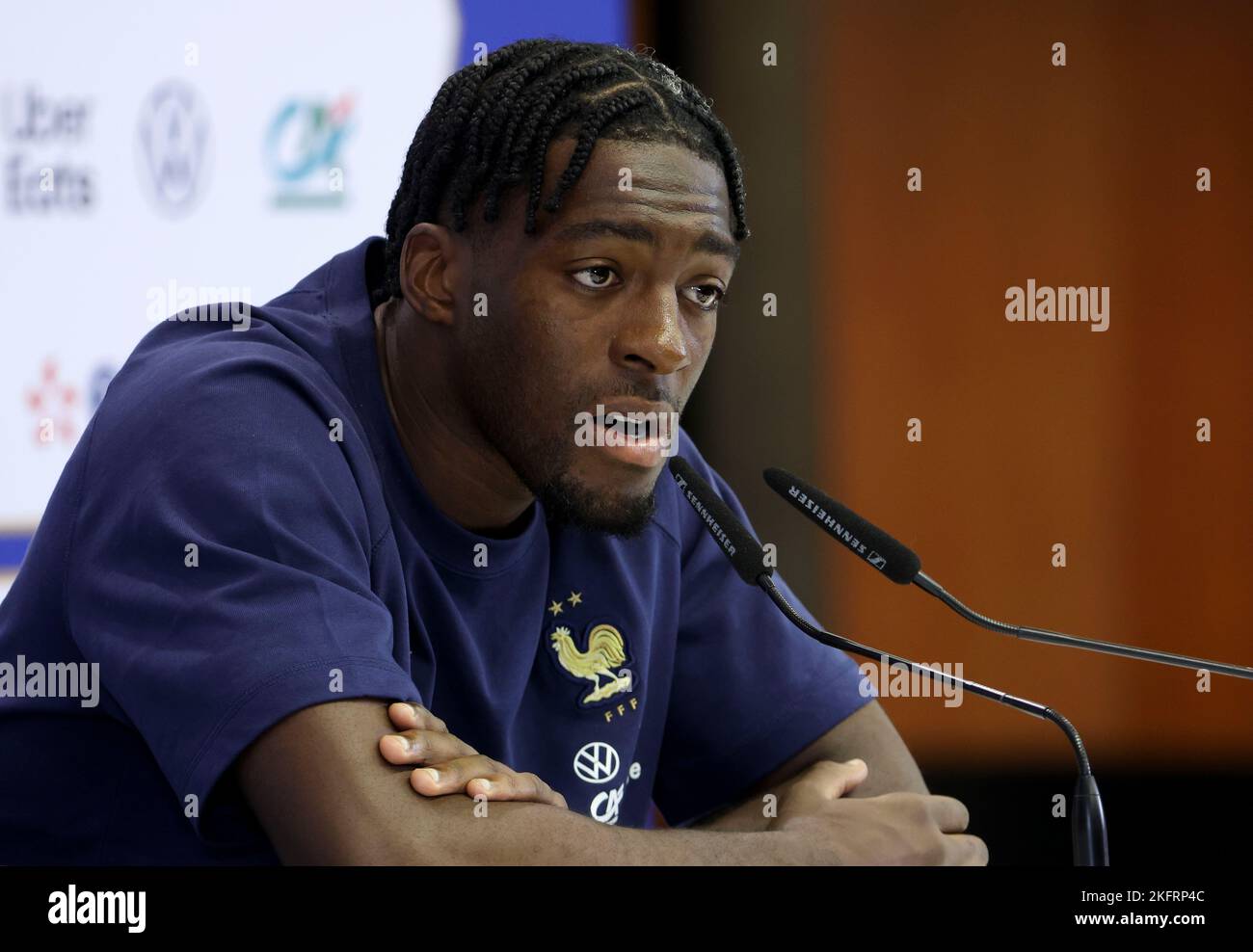 Doha, Qatar - November 19, 2022 Axel Disasi of France during a press ...