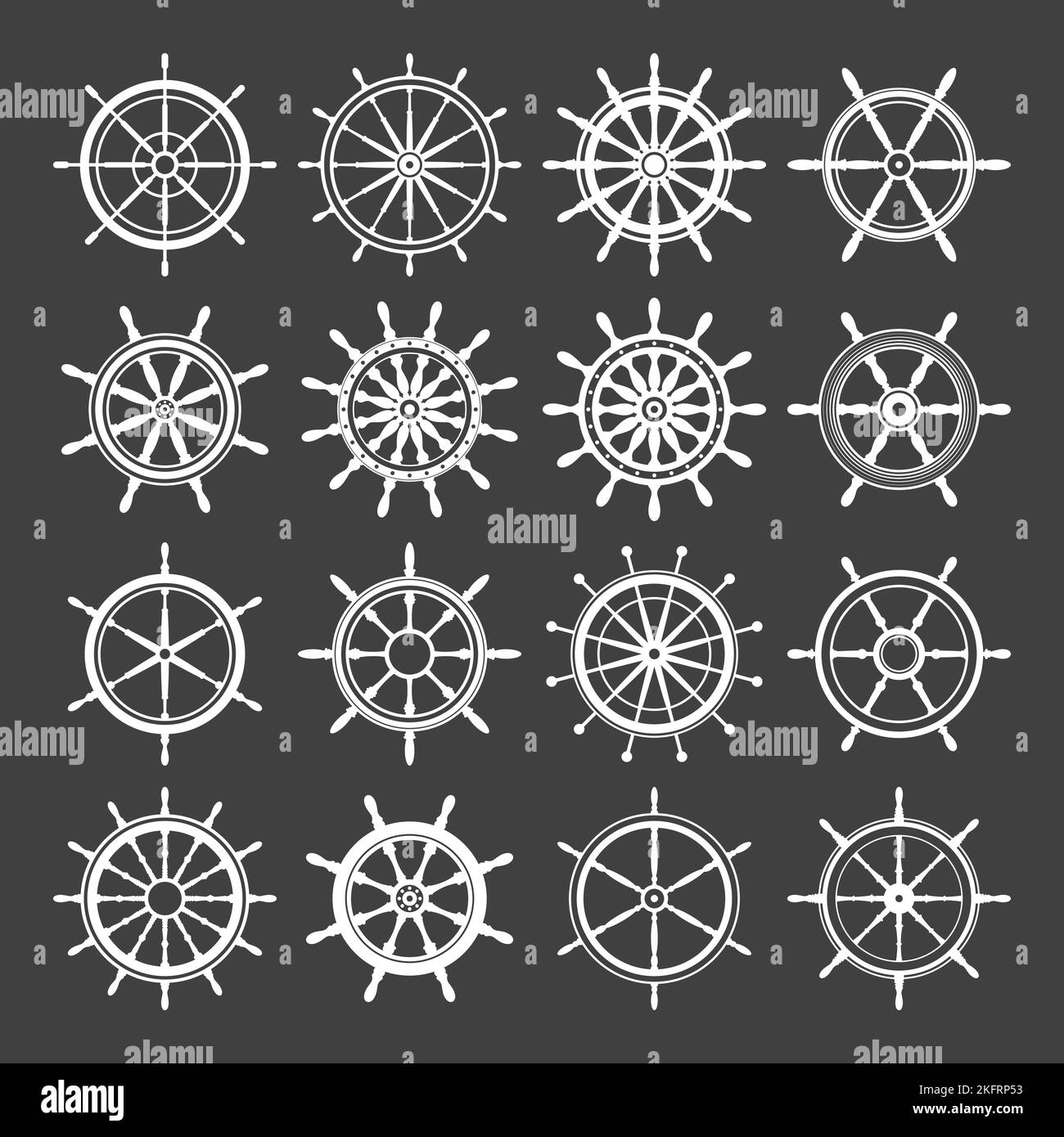 Collection of white vintage steering wheels. Ship, yacht retro wheel ...