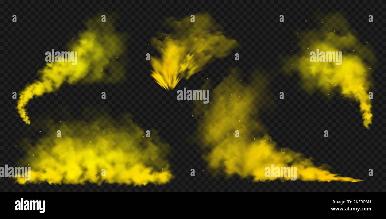 Realistic yellow colorful smoke clouds, mist effect. Colored fog on ...