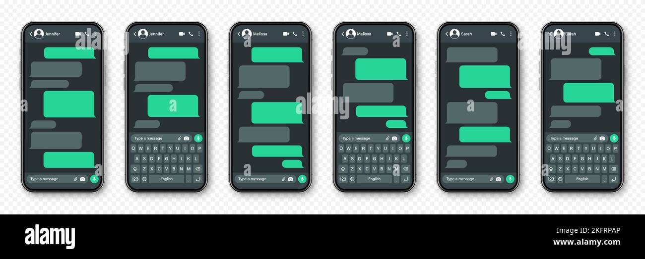 Realistic smartphone with messaging app. Blank SMS text frame ...