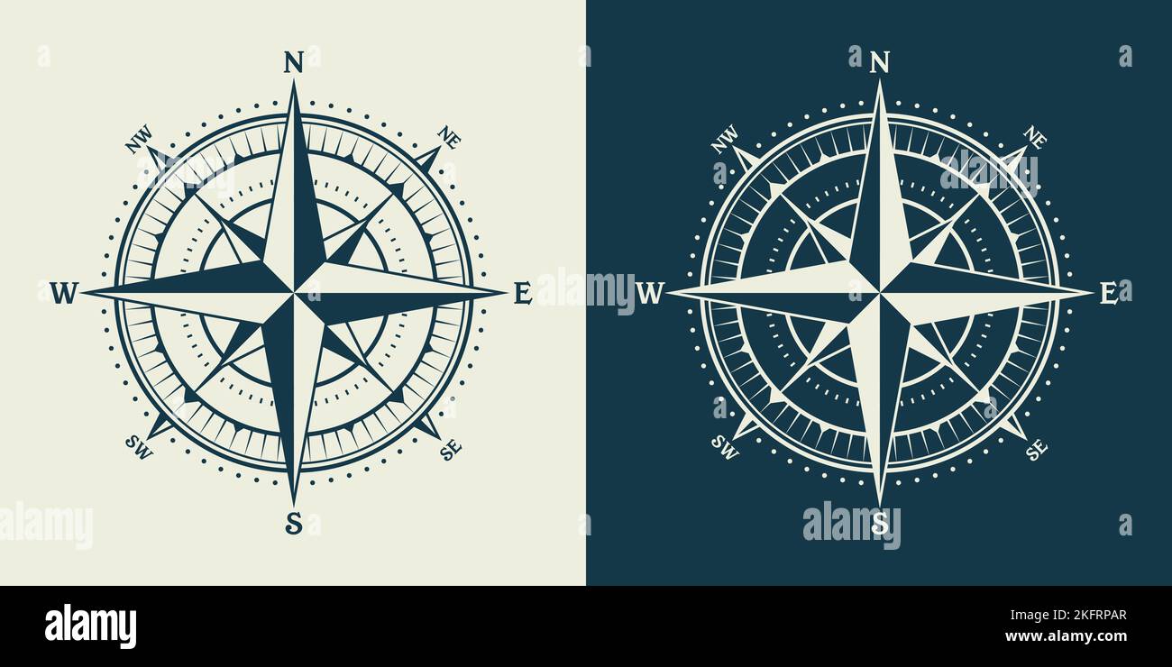 Vintage marine wind rose, nautical chart. Monochrome navigational ...
