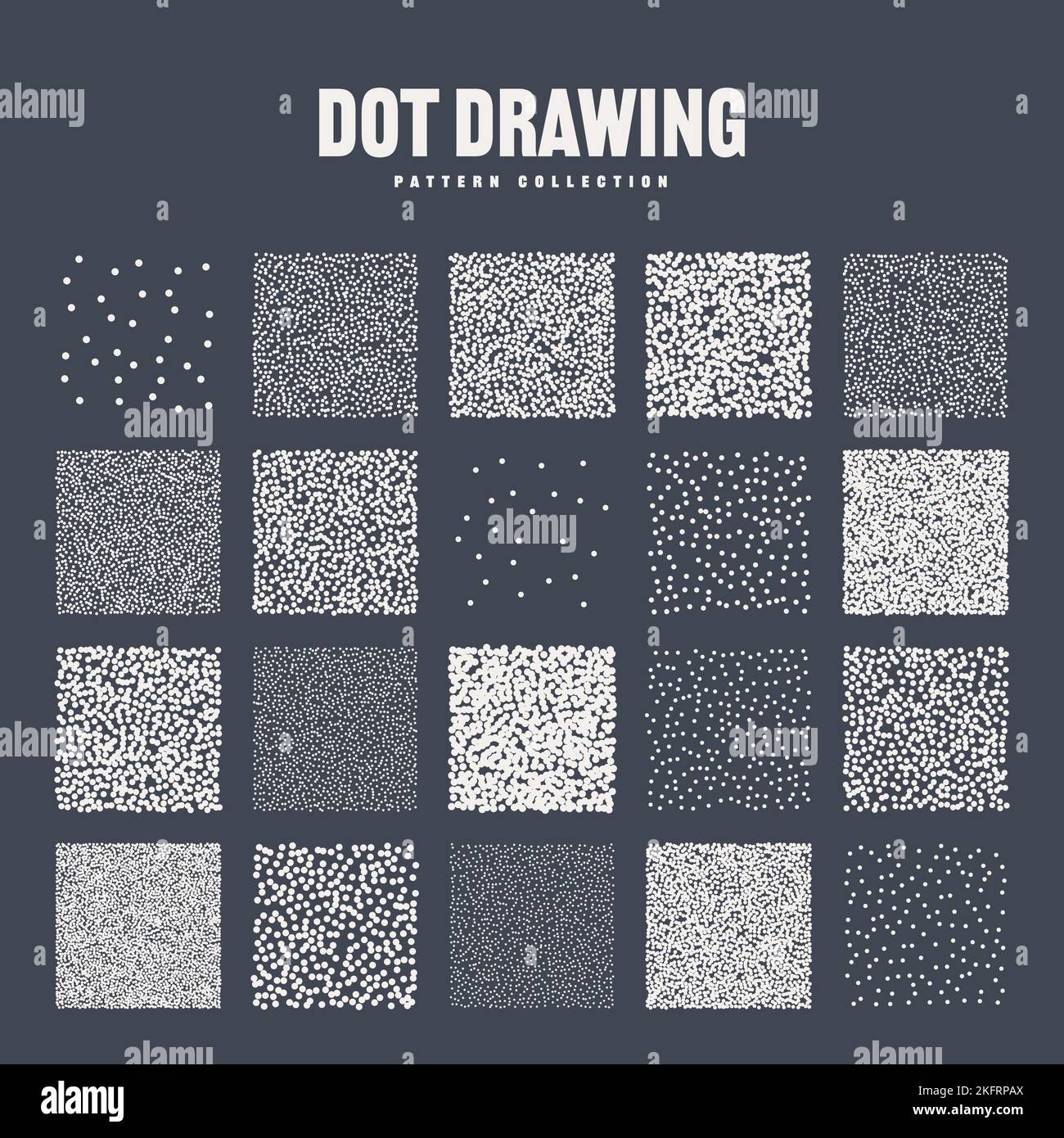 Square shaped dotted objects, stipple elements. Stippling, dotwork ...