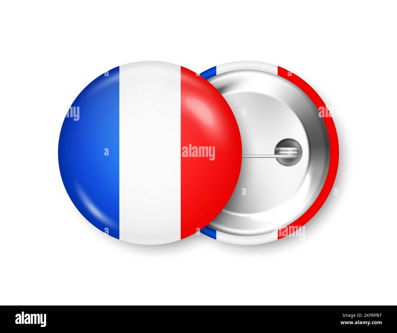Realistic button badge with printed French flag. Souvenir from France ...