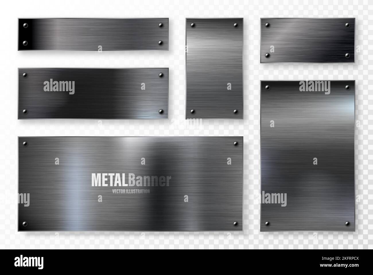 Realistic black metal banners collection. Brushed steel or aluminium ...