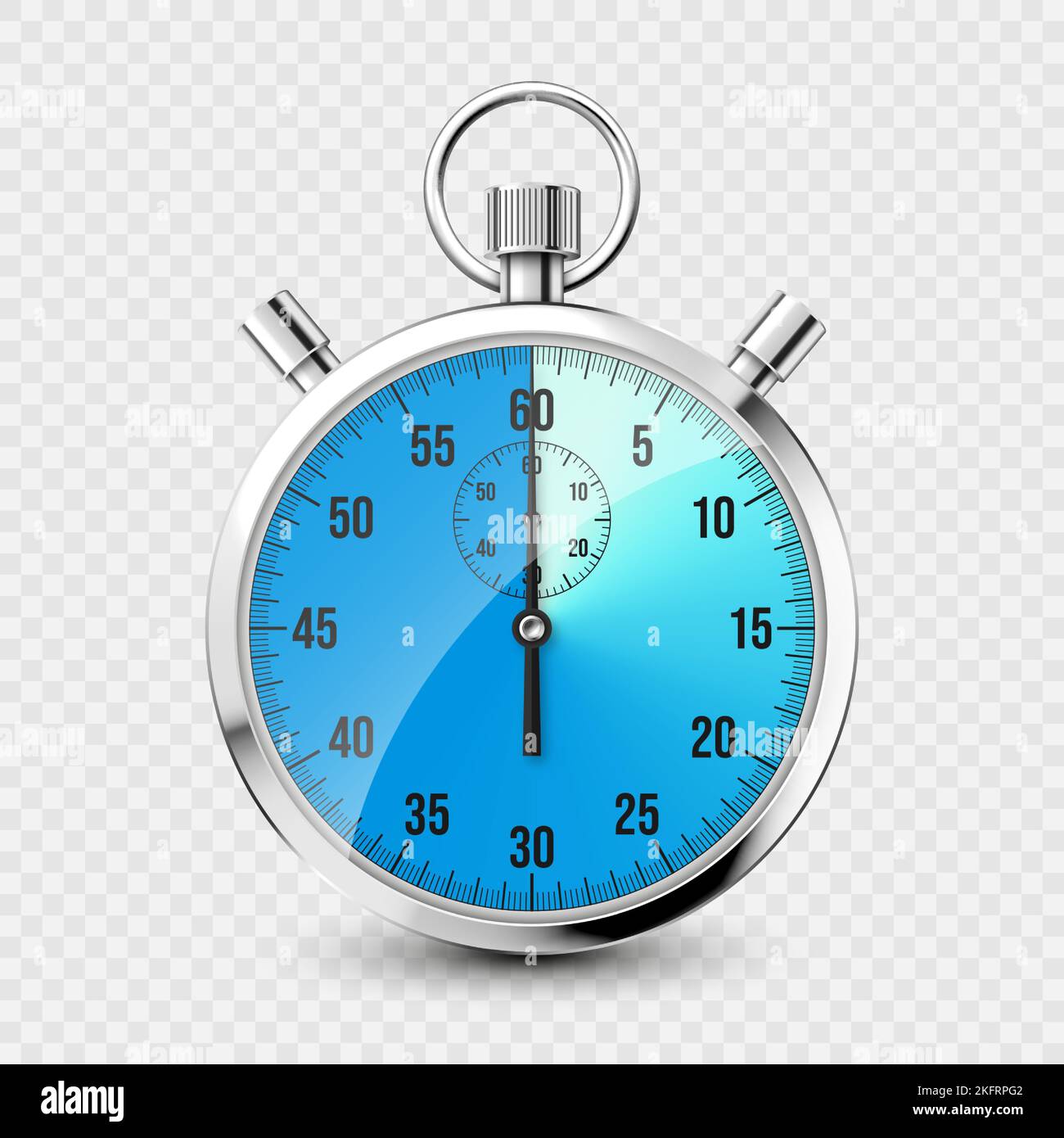 Realistic classic stopwatch icon. Shiny metal chronometer, time counter ...