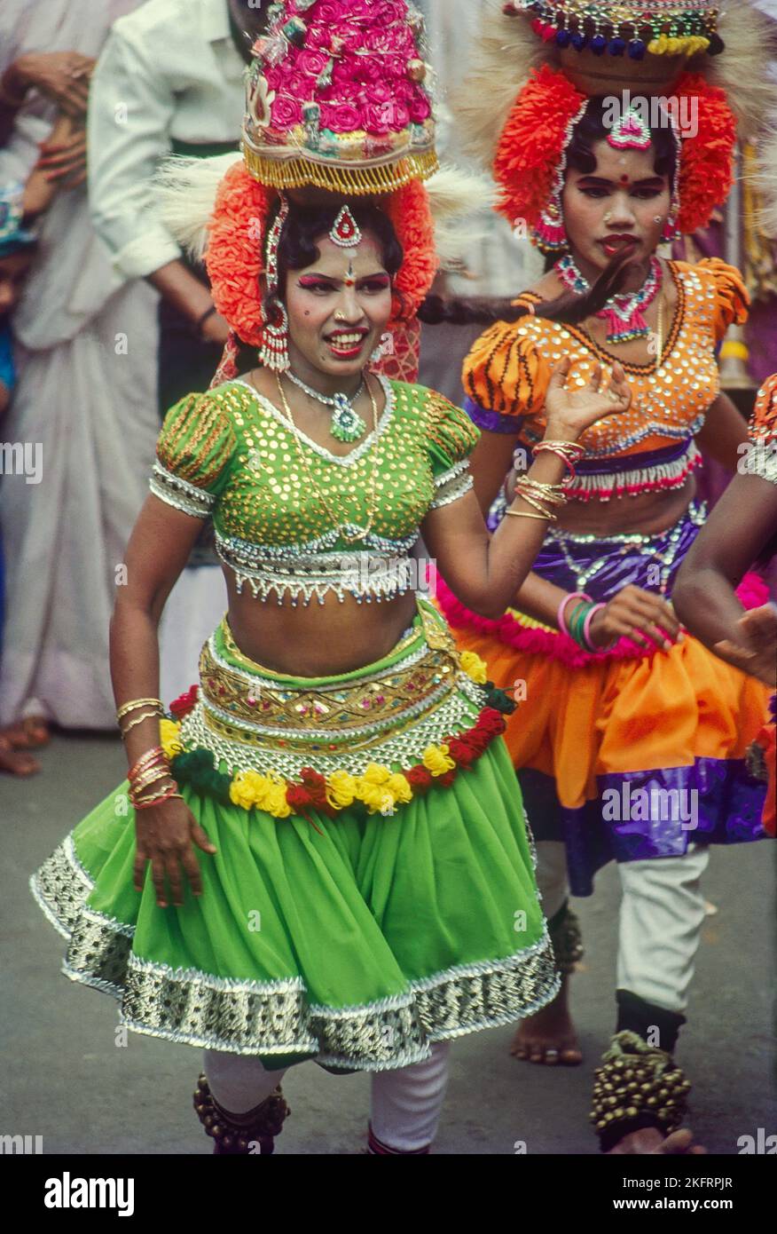 South Indian Adi Dravidian woman dancers performing in Ganesh procession in Mumbai Stock Photo ...