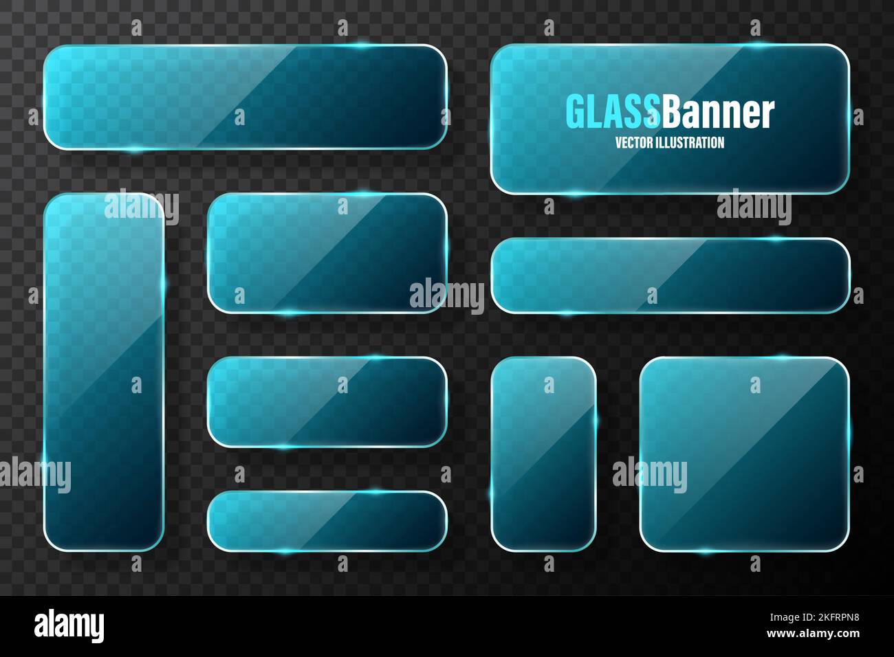 Realistic glass frames collection. Blue transparent glass banners with ...