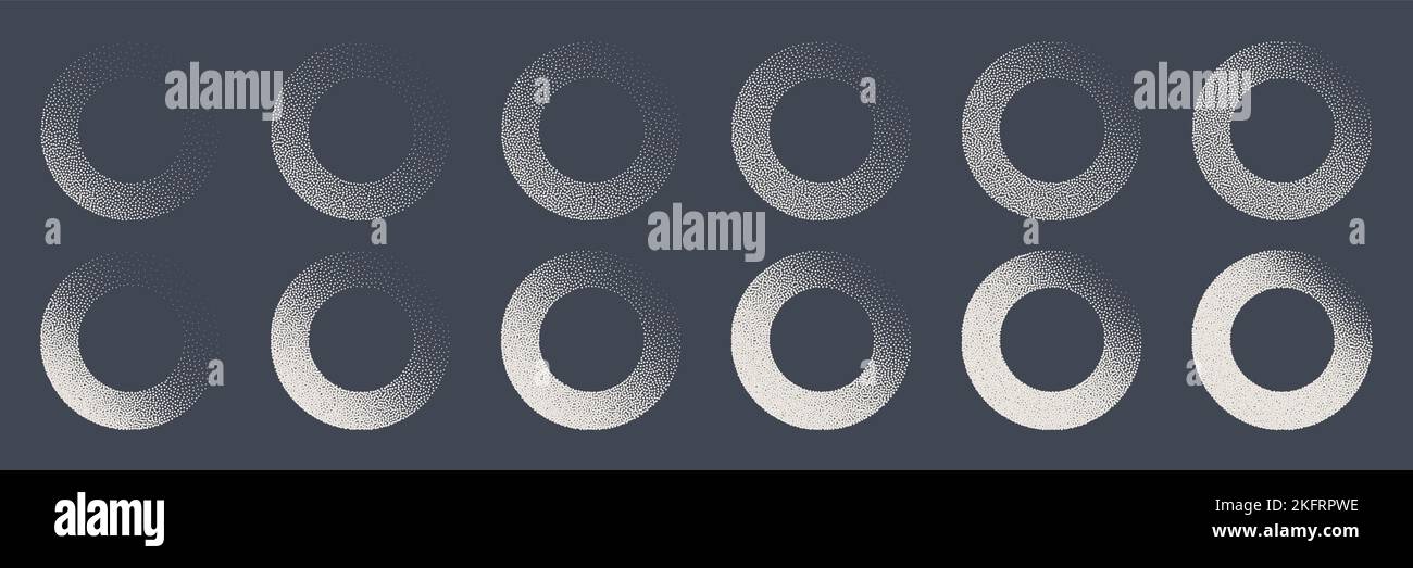 Round shaped dotted objects, stipple elements. Fading gradient ...