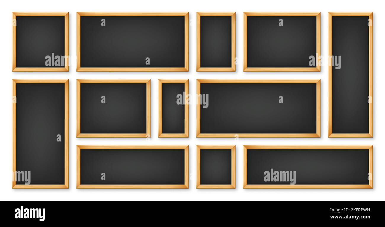 Realistic various chalkboards in a wooden frame. Black restaurant menu ...