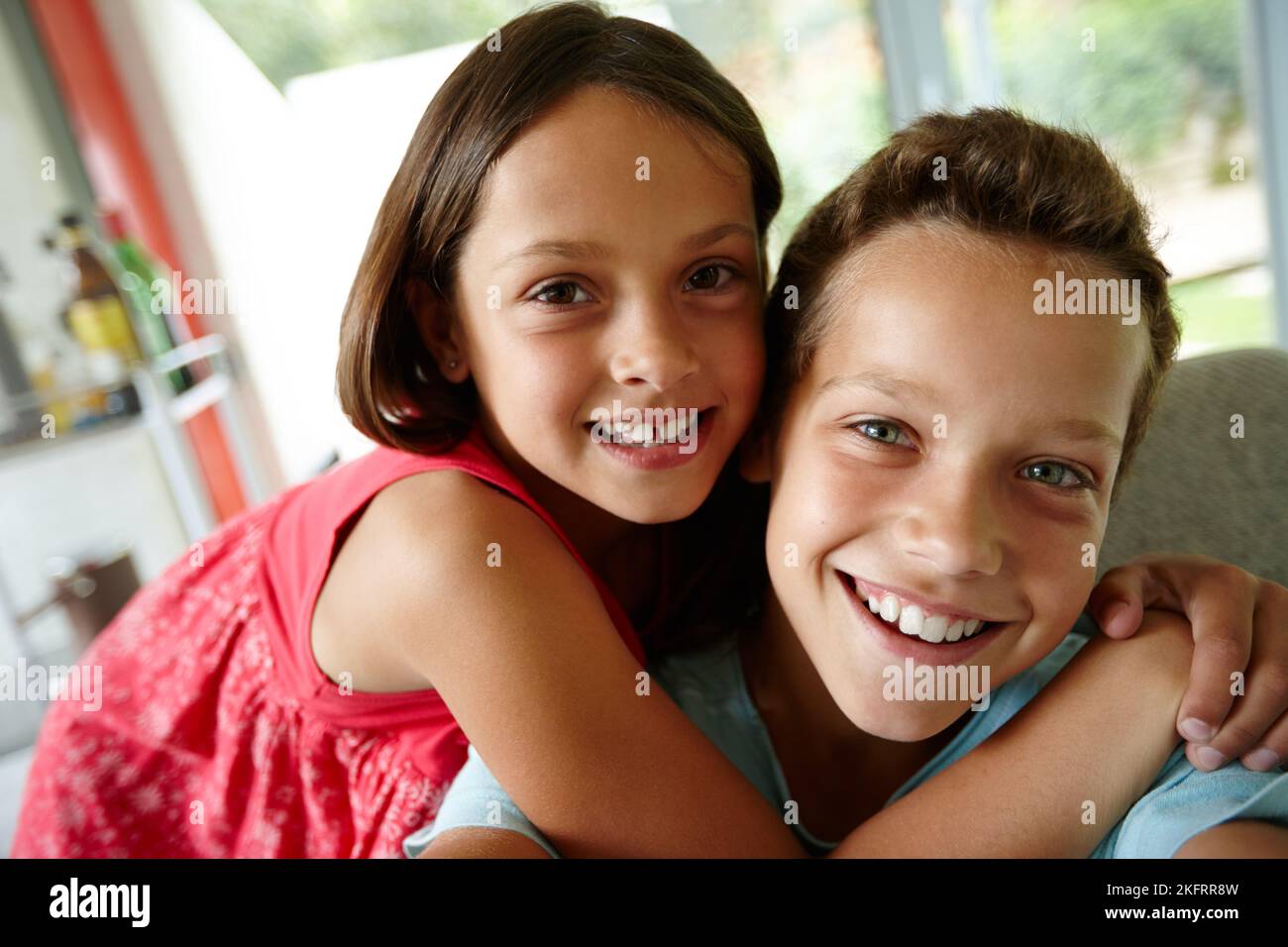 She loves her brother very much. Portrait of an affectionate brother ...