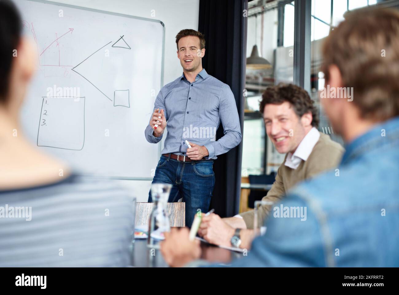 Quick Q and A everyone. a group of colleagues in a presentation Stock ...