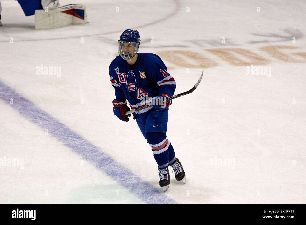 November 19, 2022: Team USA forward Carter Slaggert (19) skates in ...