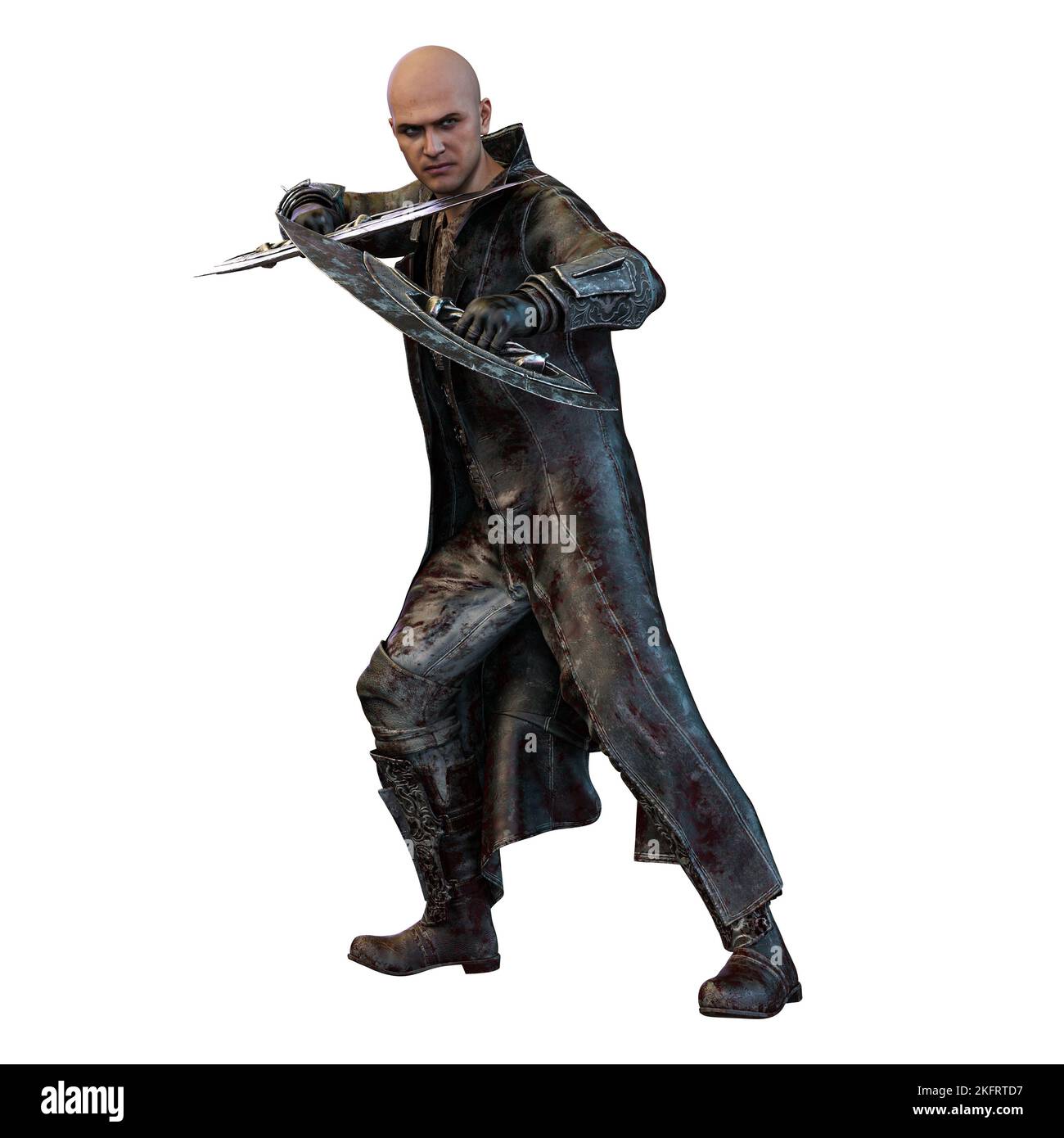 Epic fantasy man in a long jacket with weapons, 3D Illustration, 3D ...