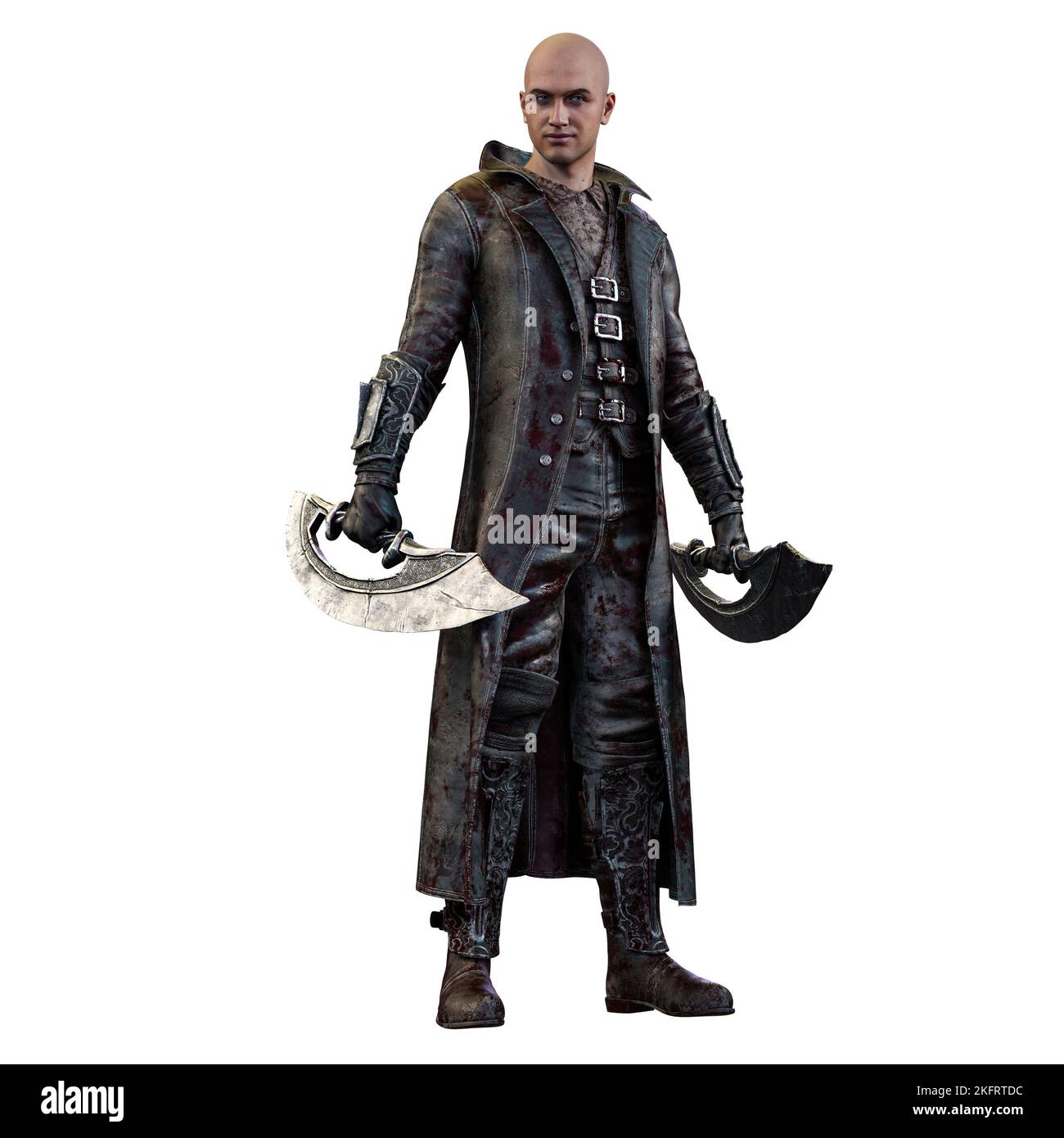 Epic fantasy man in a long jacket with weapons, 3D Illustration, 3D ...