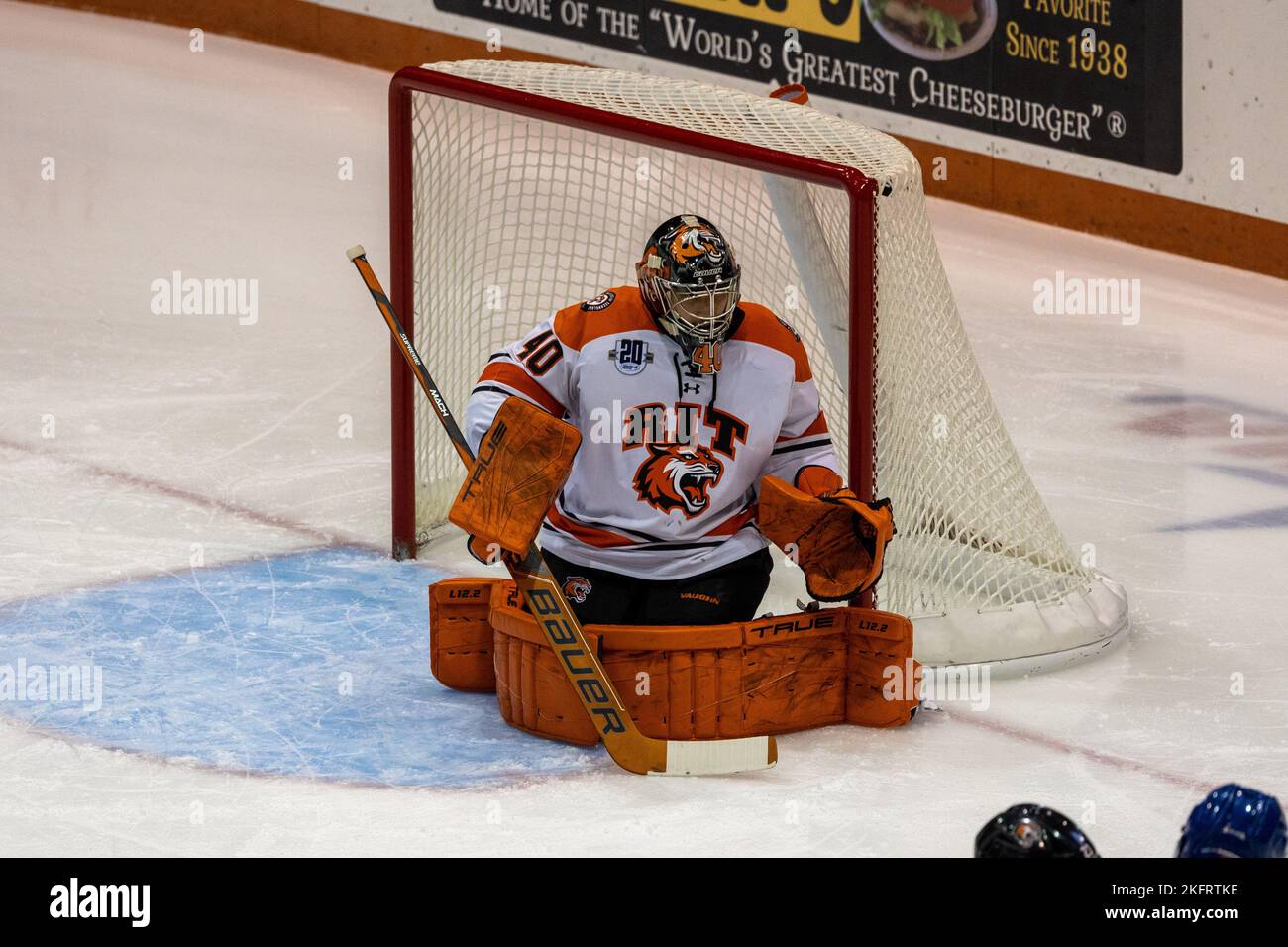November 19, 2022: RIT Tigers goaltender Kolby Matthews (40) prepares ...