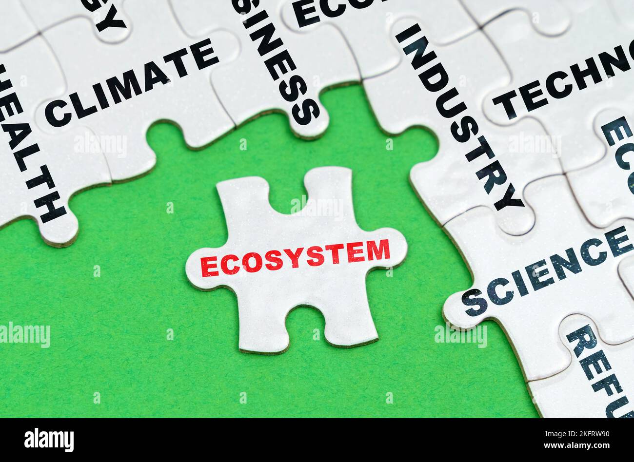 Environmental concept. On a green background, white puzzles with text ...