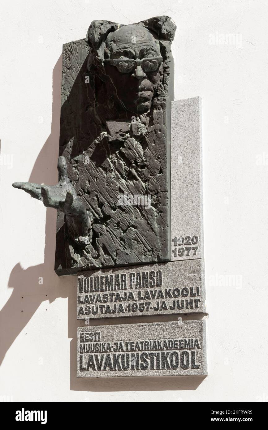 Memorial plaque to the Soviet actor and pedagogue Voldemar Panso at the ...