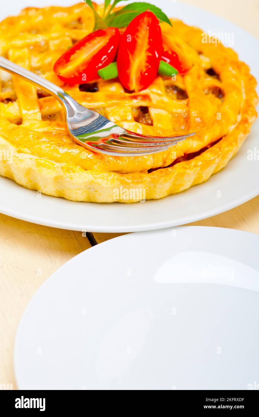 Fresh baked home made beef pie macro closeup Stock Photo - Alamy