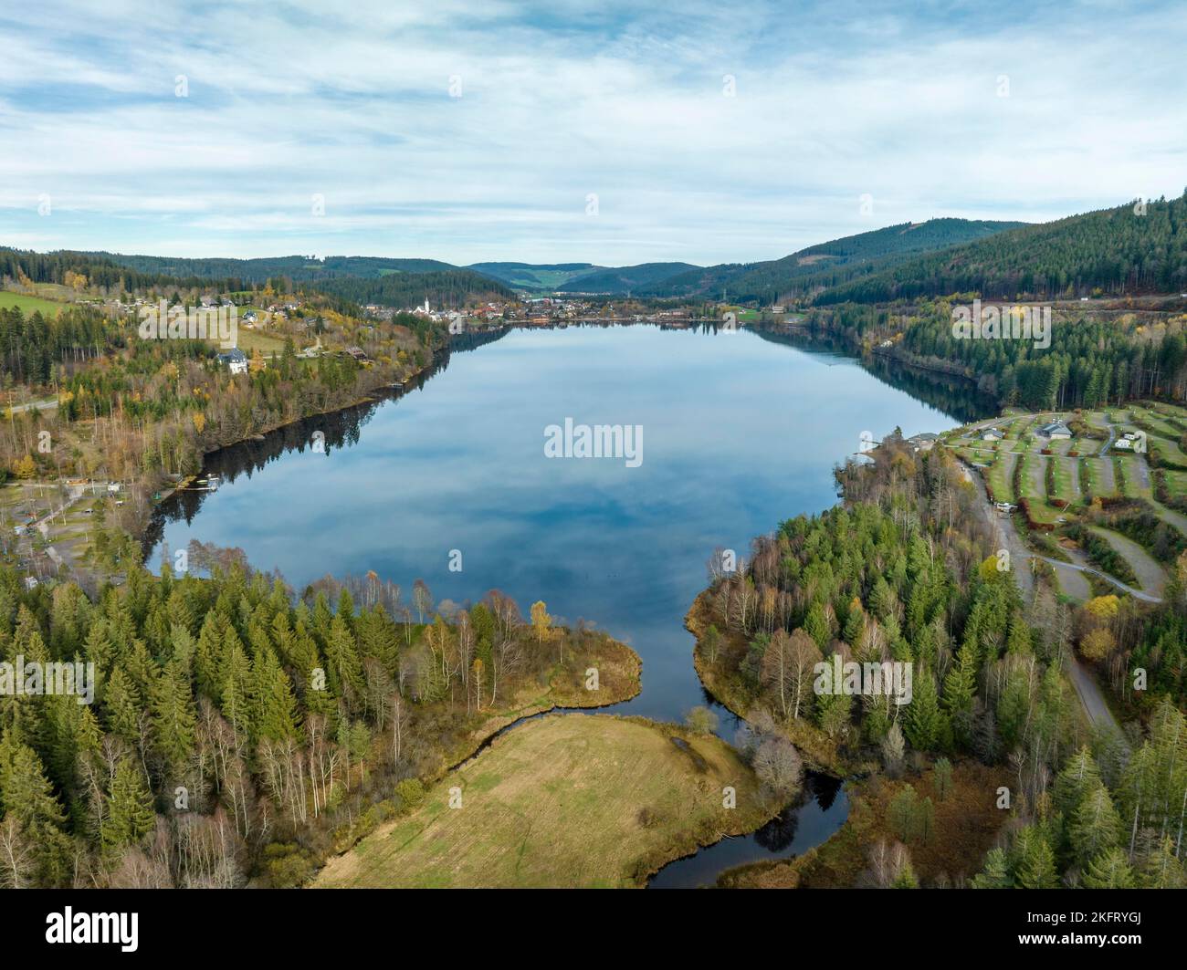 The Seebach flows into the Titisee, lake in the southern Black Forest ...