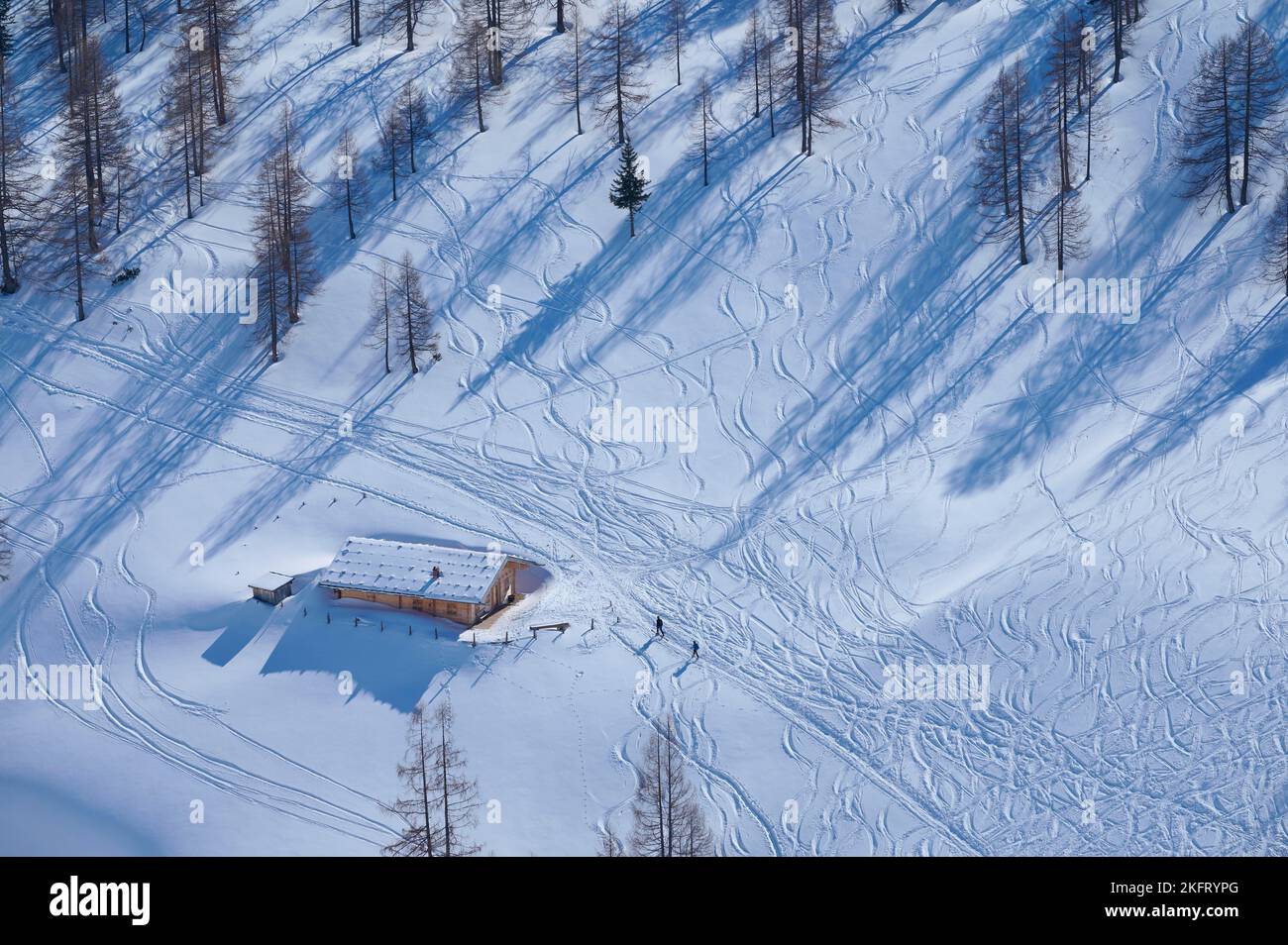 Alpine hut in winter, Schönau am Königssee, Berchtesgaden National Park ...