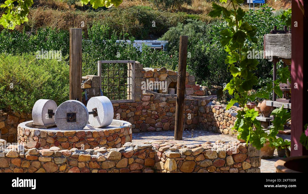 Olives (olivae), olive oil mill, olive museum, Vouves, West Crete ...