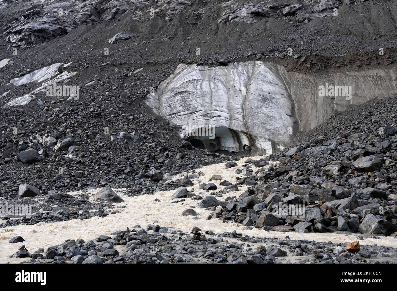 Glacier cave, Val Morteratsch, Morteratsch glacier, Engadine, Grisons ...