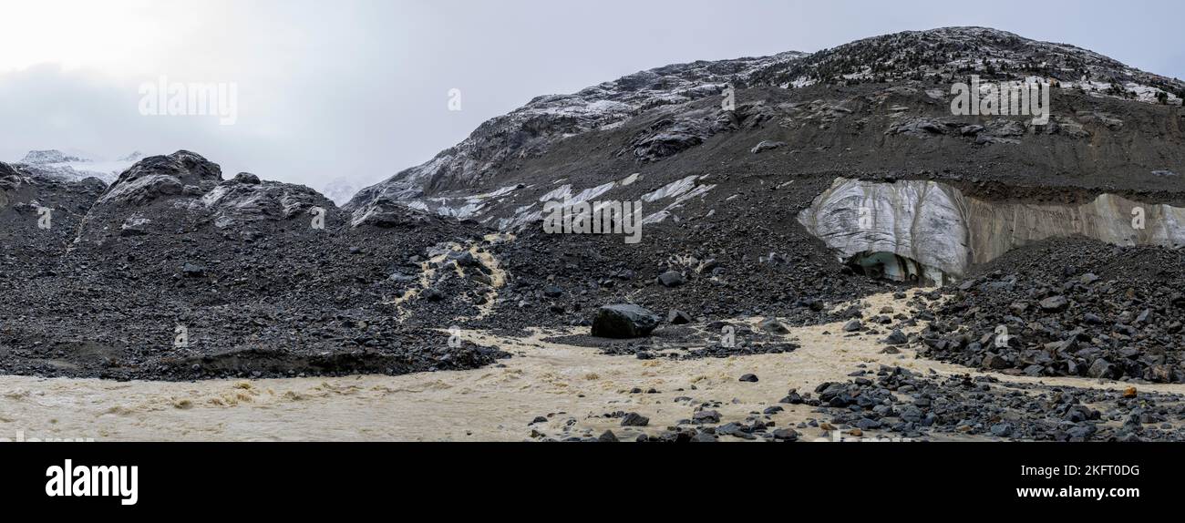 Glacier cave, Val Morteratsch, Morteratsch glacier, Engadine, Grisons ...
