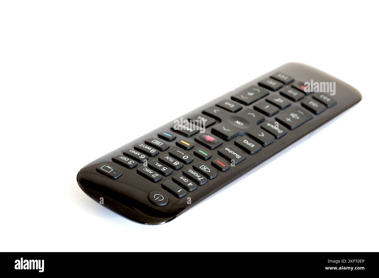 TV remote control black on white background Stock Photo - Alamy