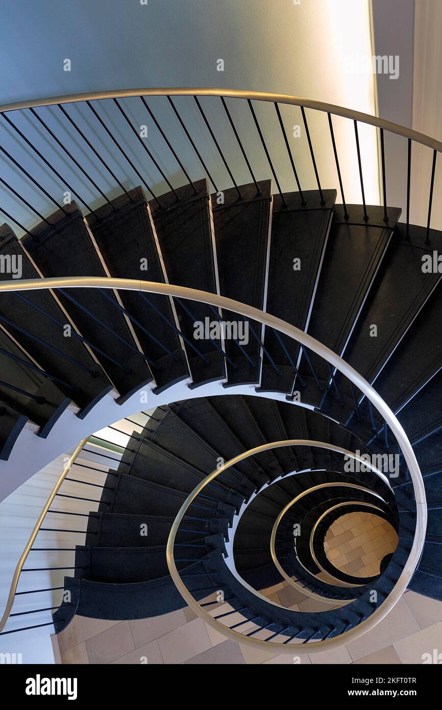 Spiral staircase, spiral staircase, black steps, view from above ...