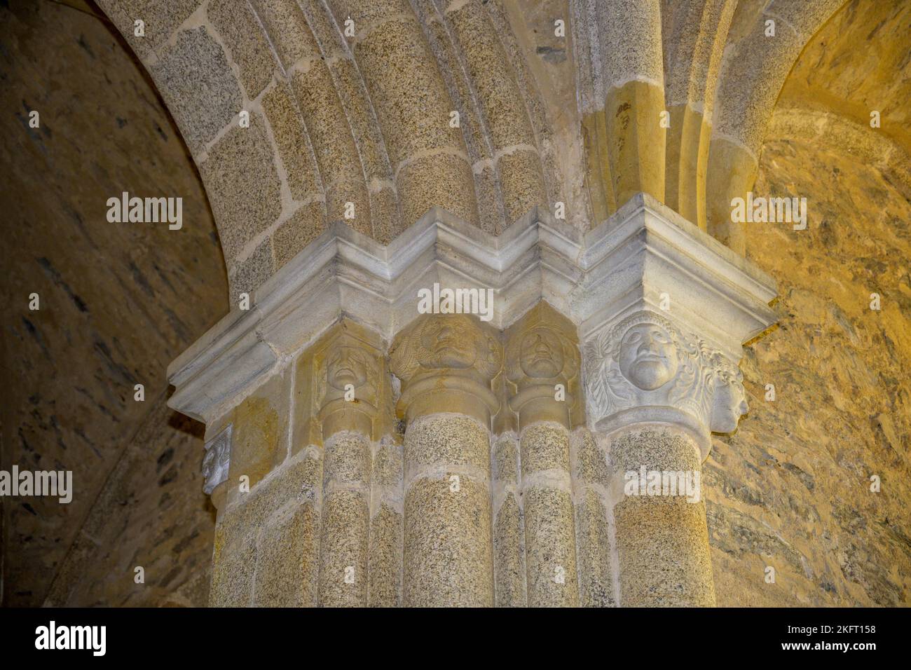 Detail of a column on the upper floor of the Romanesque double chapel ...