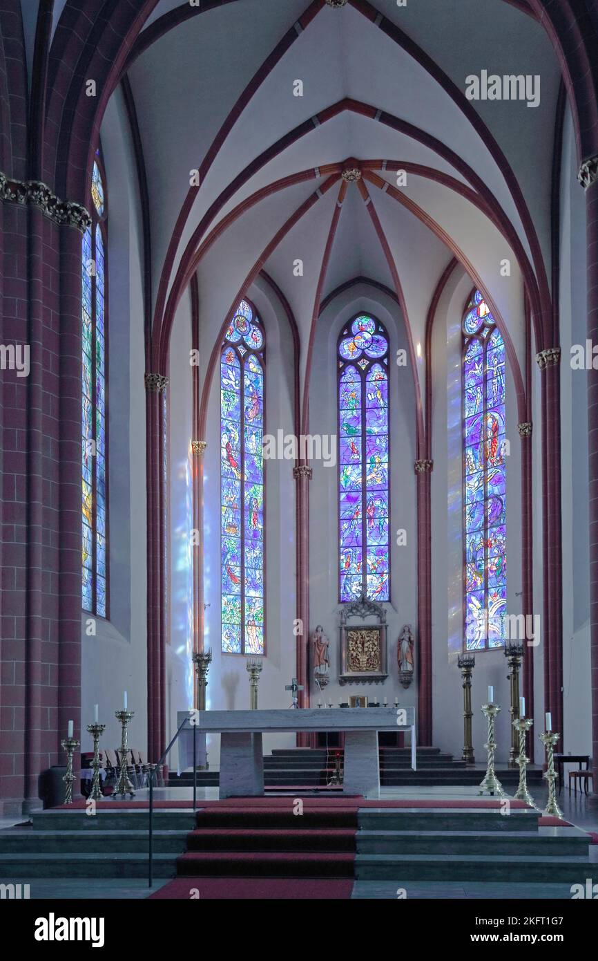 Interior view of the chancel with Marc Chagall window, church window ...