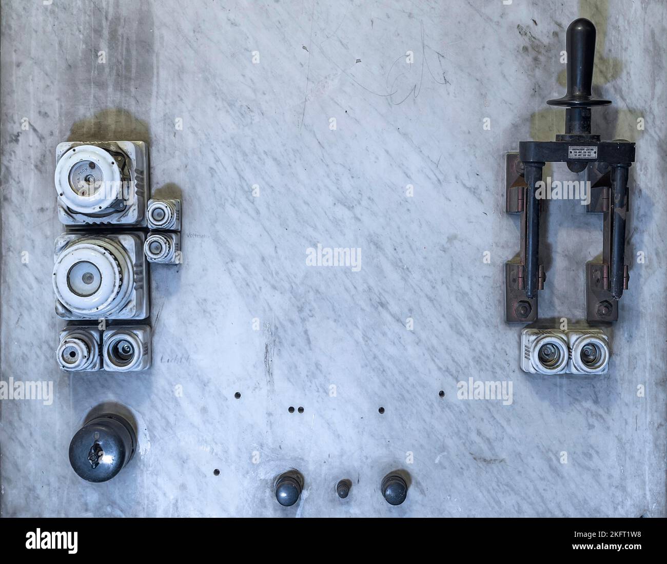 Panel with fuses and levers in the historic electric power plant ...