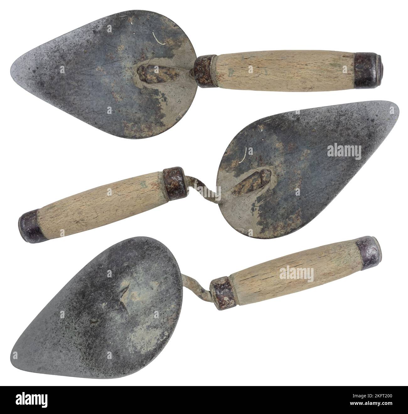 Old used rusty construction trowel. different angles. isolated on white ...