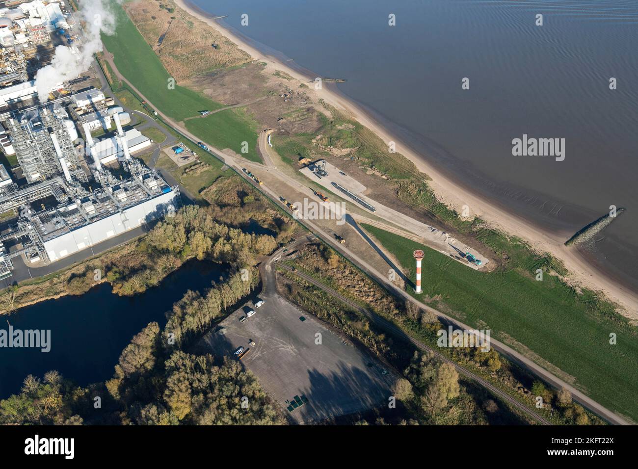 Aerial view of the construction site of the floating LNG Terminal Stade ... Aerial view of the construction site of the floating LNG Terminal Stade ...