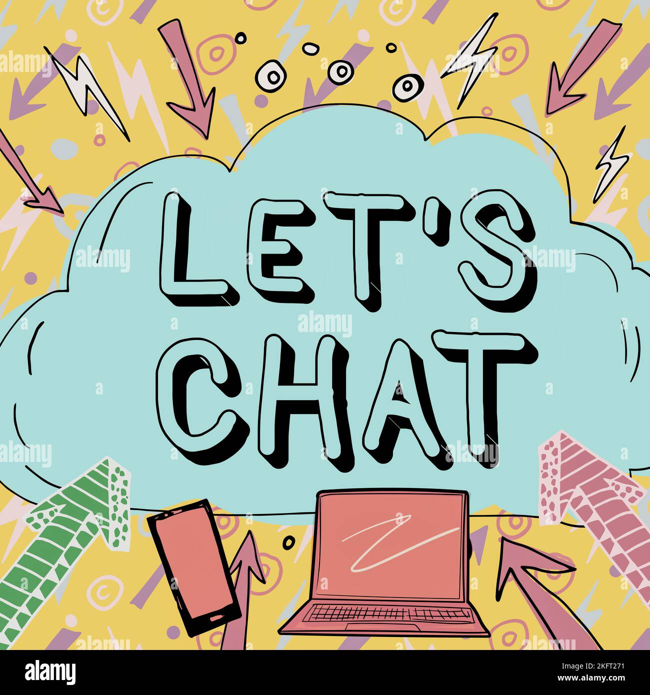 Text caption presenting LET'S CHAT. Word Written on inviting the person ...