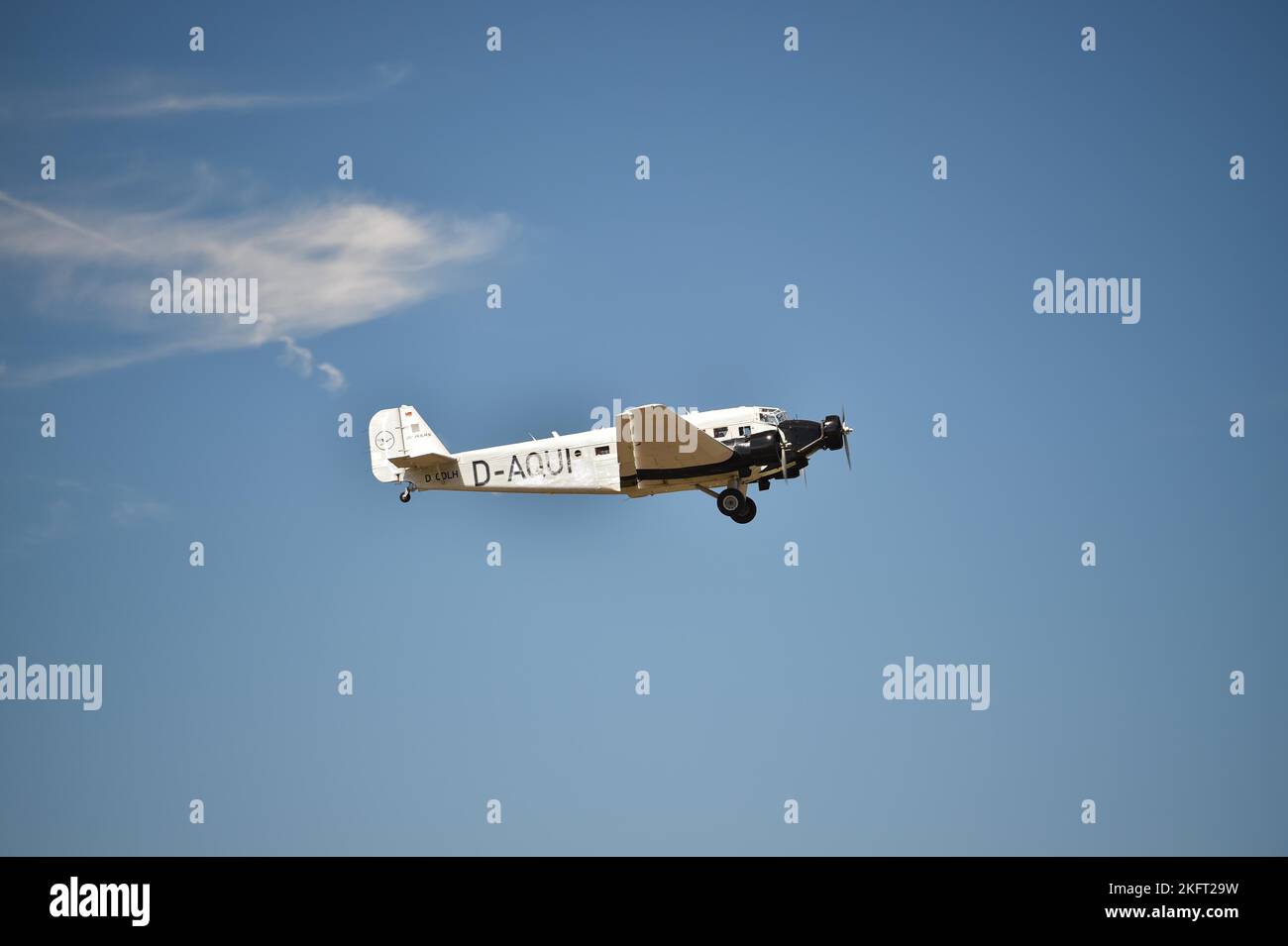Propeller plane, Junkers Ju 52, Aunt JU, flying over Kassel-Calden ...