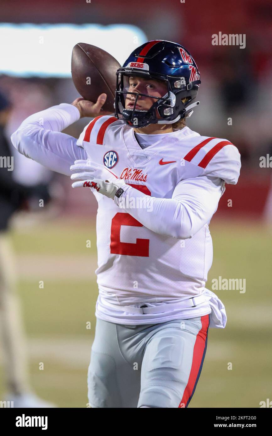 Fayetteville, AR, US, November 19, 2022: Rebels QB Jaxson Dart #2 ...