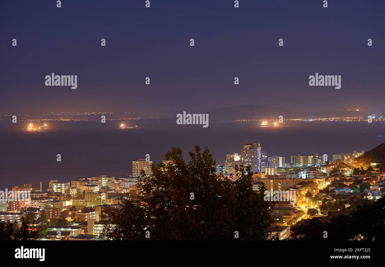 The city comes alive at night. View of a city landscape at night Stock ...