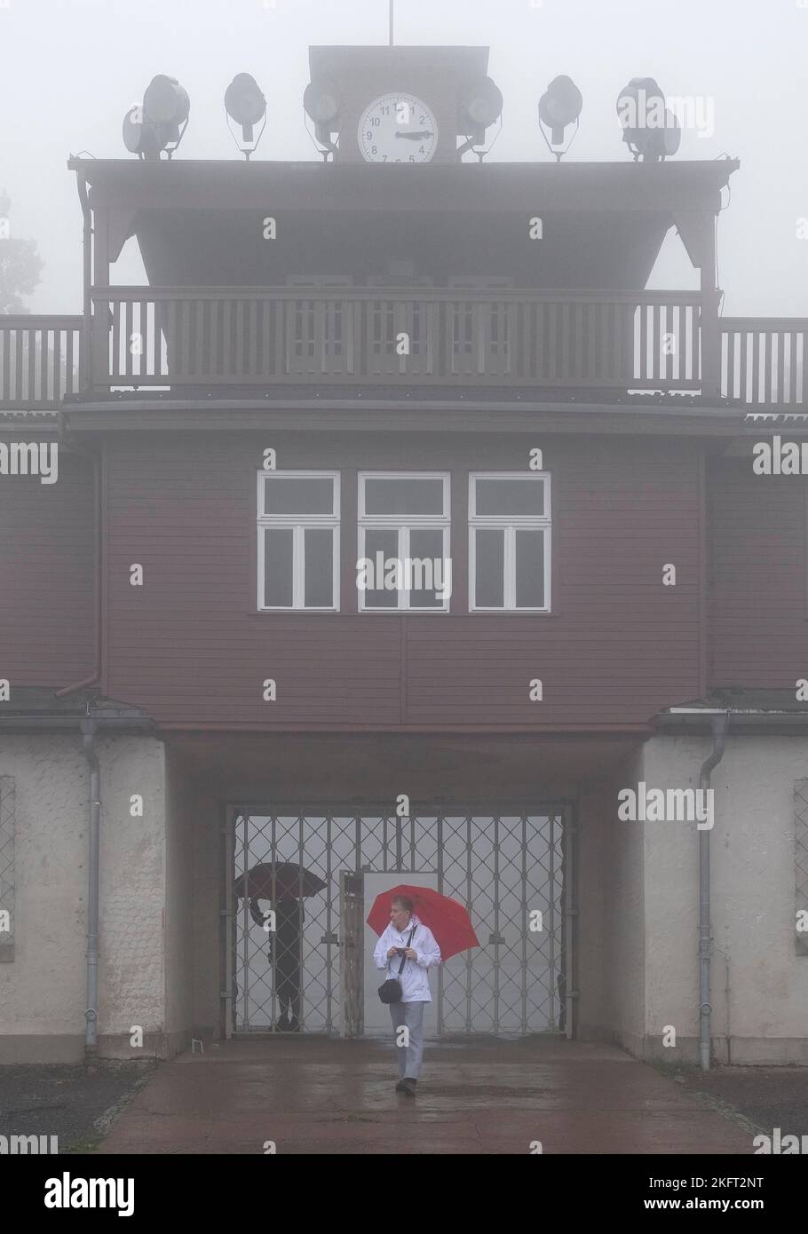 Gate to the beech forest concentration camp in the fog, today ...