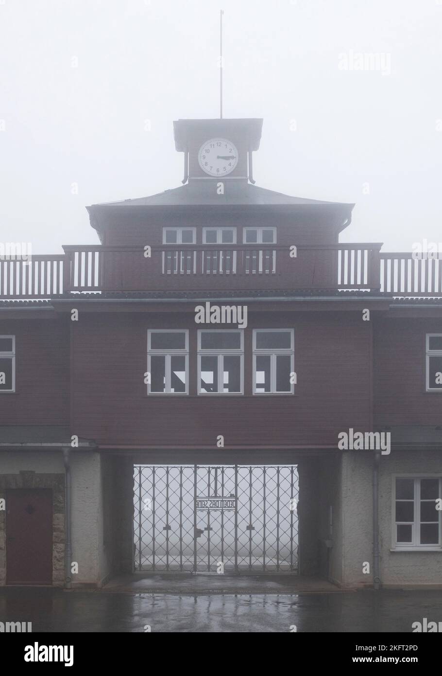 Gate to the beech forest concentration camp in the fog, today ...