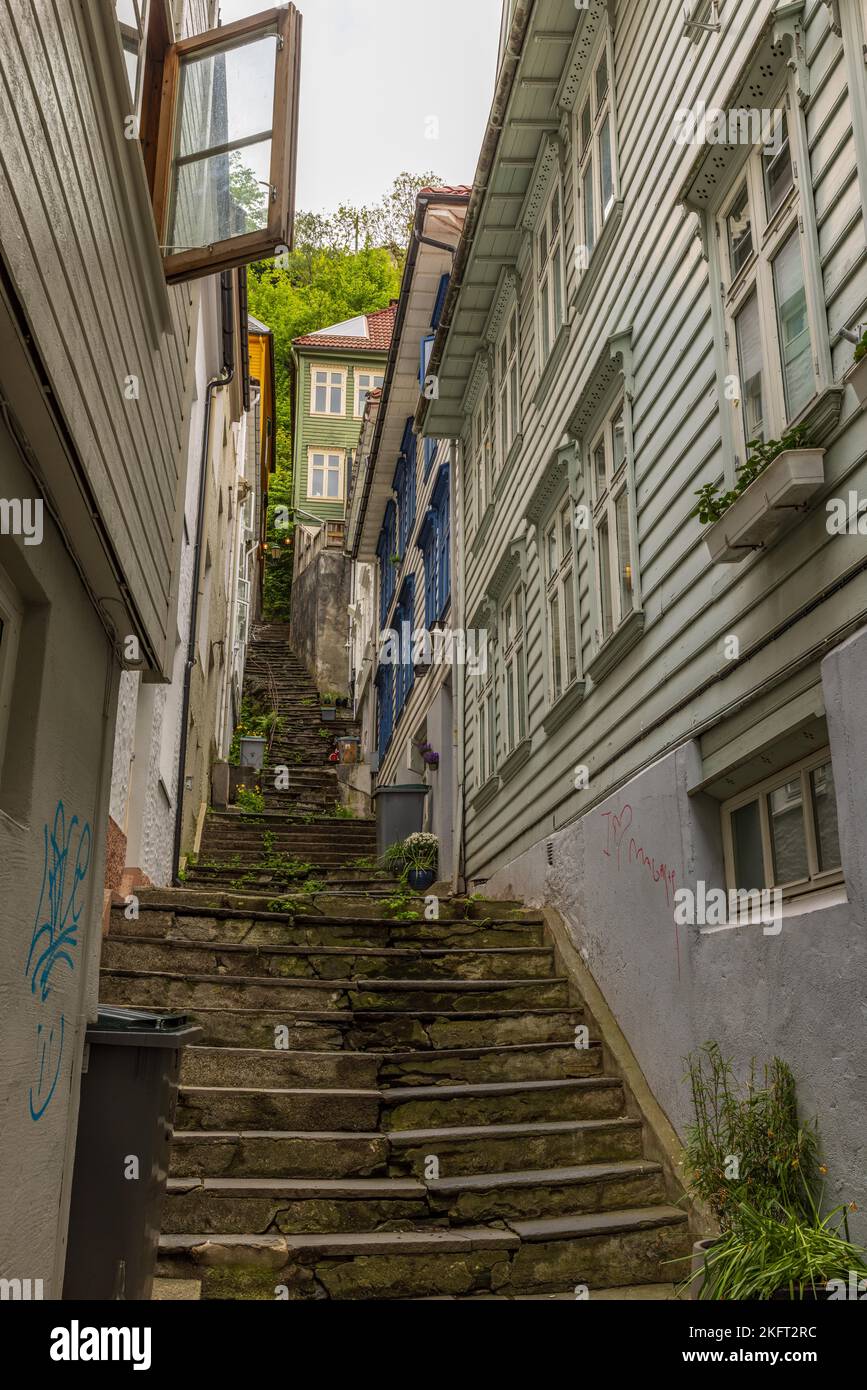 Stairway in the old town of Bergen, Norway, Europe Stock Photo - Alamy
