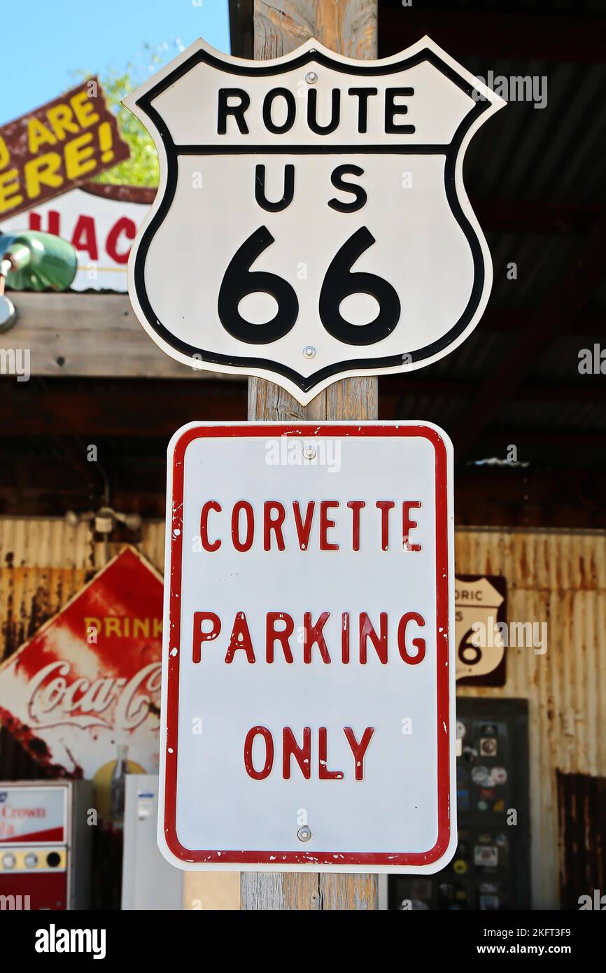 Tin sign at the Hackberry General Store on historic Route 66. Kingman ...