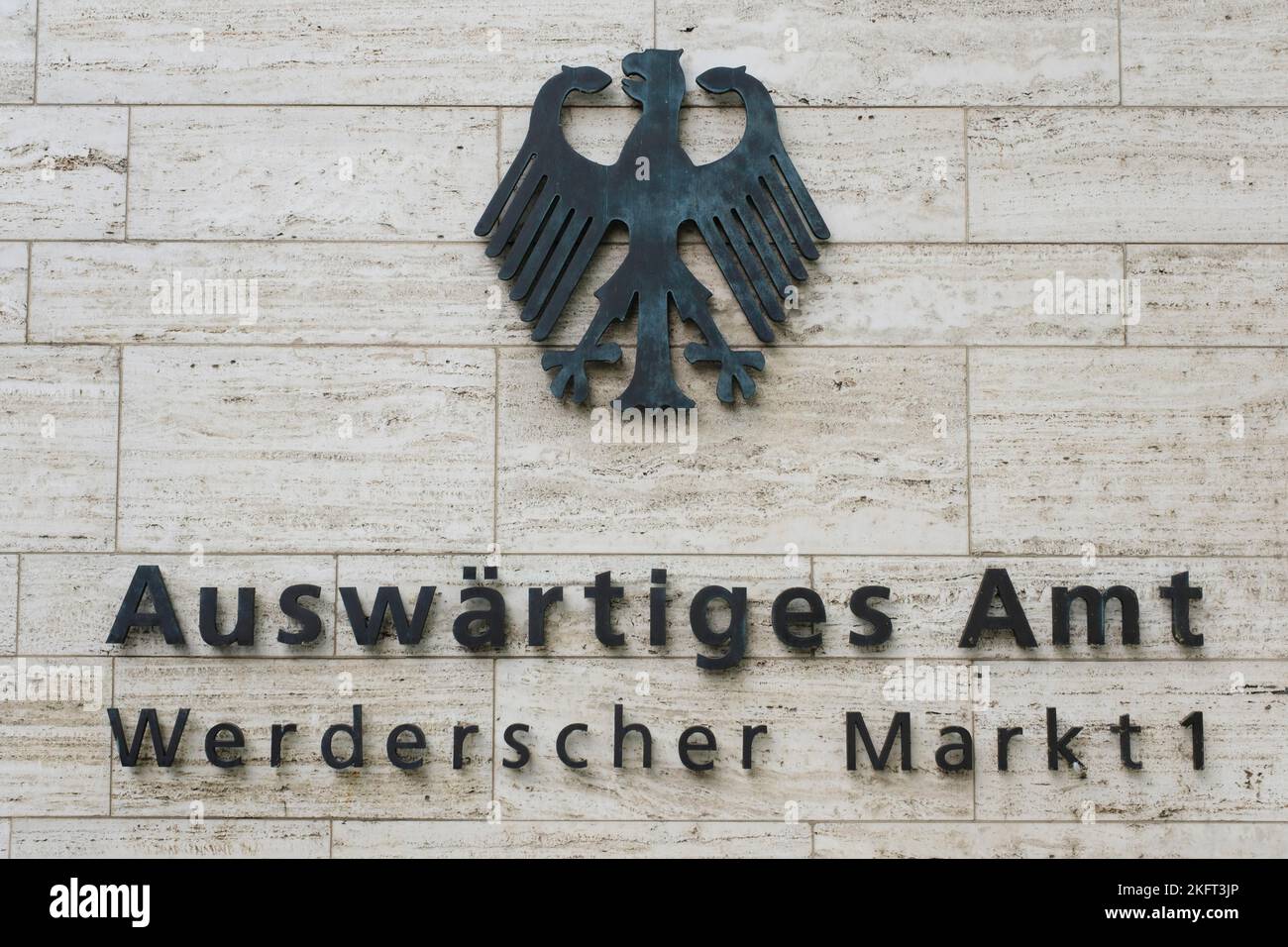 Facade with federal eagle and lettering Federal Foreign Office, Berlin ...