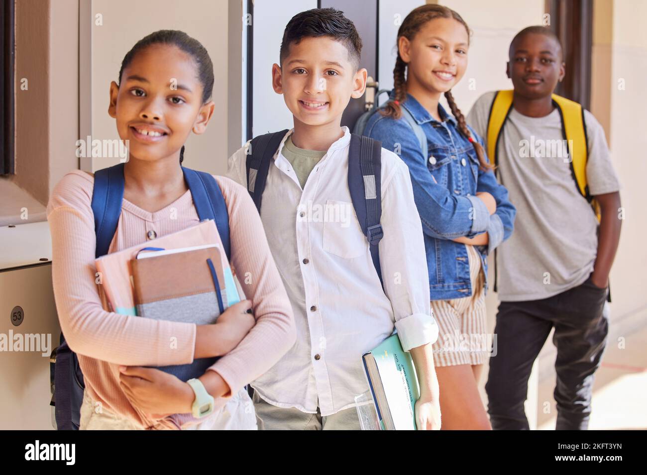 Children, education and school with books and learning portrait ...