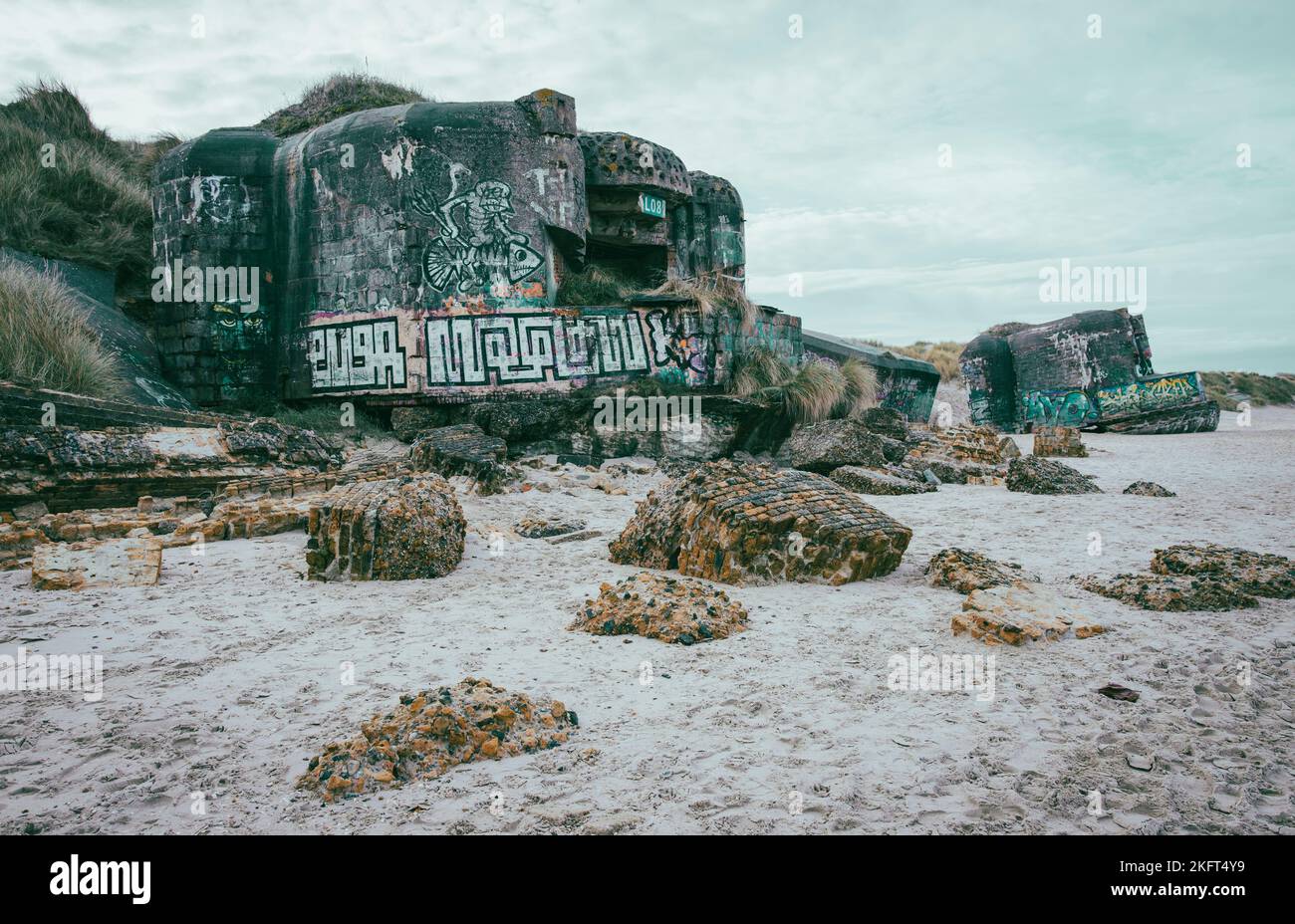Old concrete bunkers from WW2 on Dunkirk beach Stock Photo - Alamy