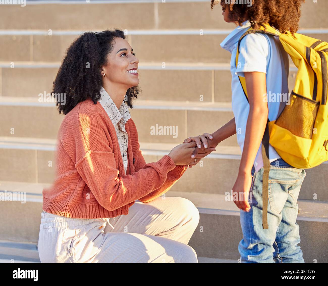 Mother, child and back to school for education, learning or childhood ...