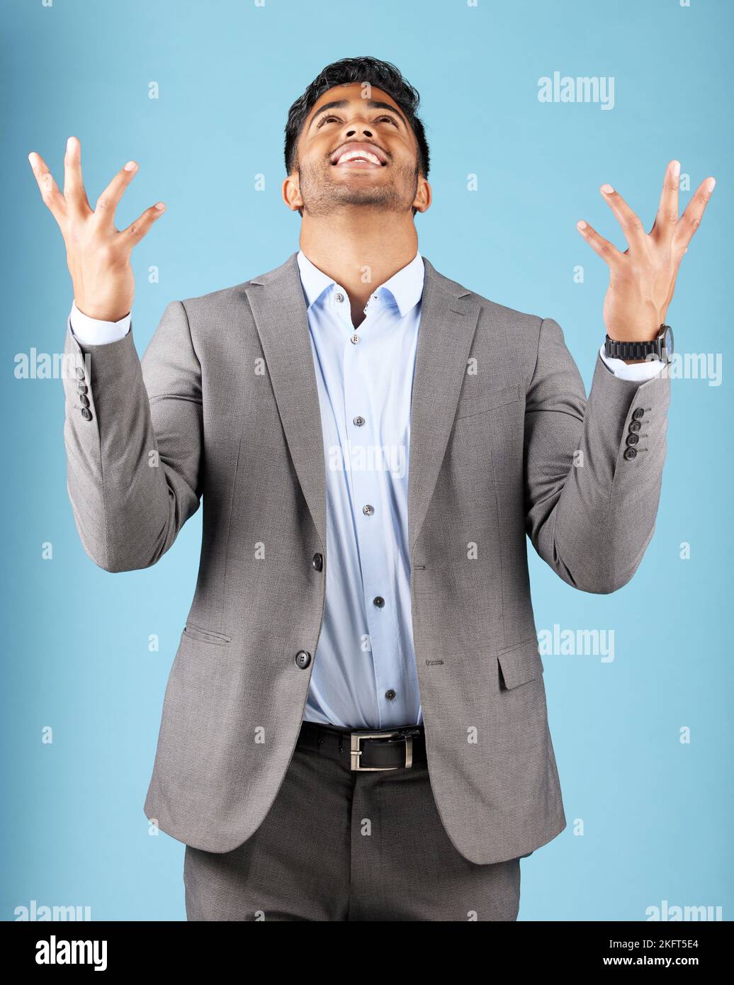 Business man, success and celebration hands of a finance manager happy ...