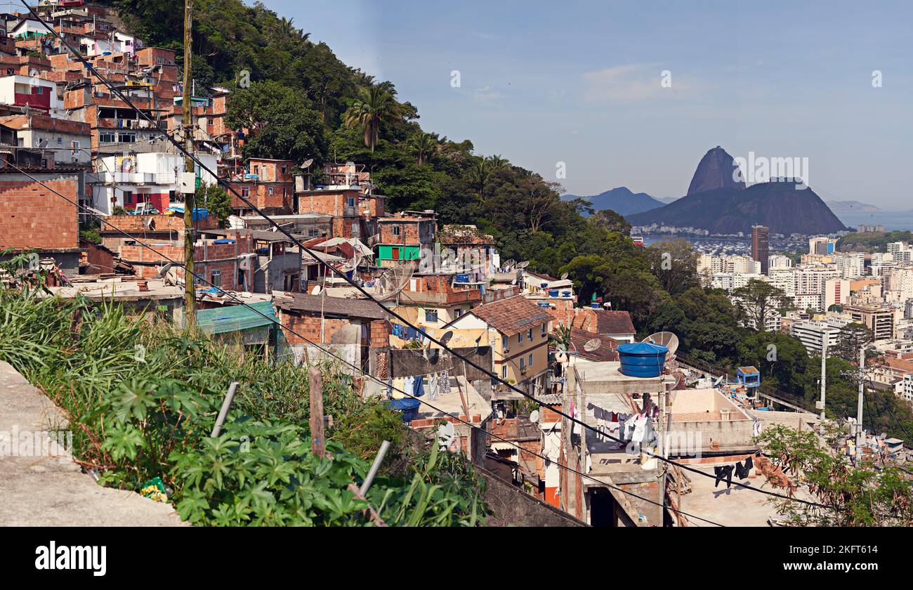 The poorer parts of the city. slums on a mountainside in Rio de Janeiro ...