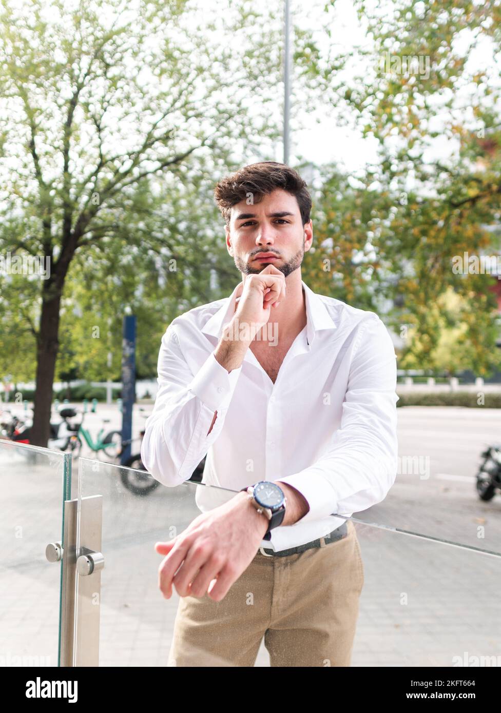 Male lean against fence hi-res stock photography and images - Alamy