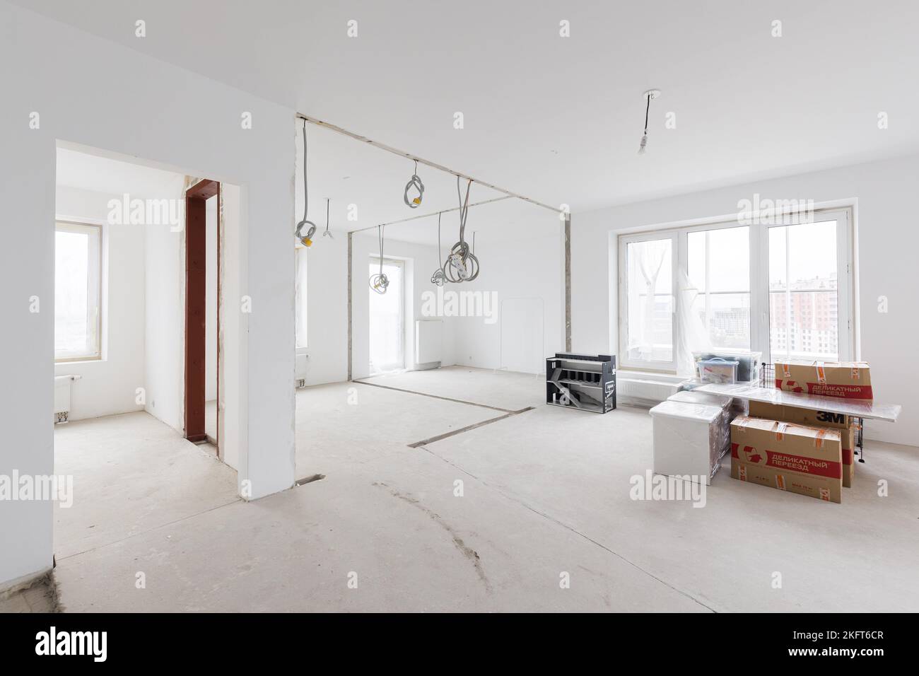 Empty concrete commercial space without finishing with partitions Stock ...